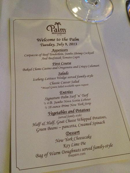Menu at The Palm steakhouse, Houston, Fannin Suite 129