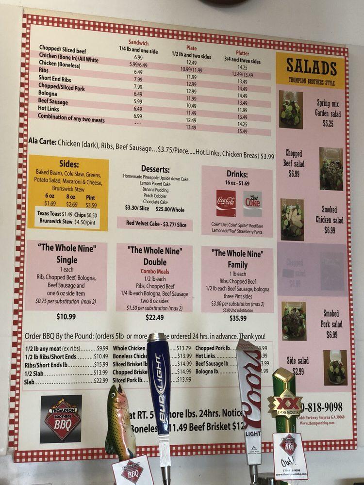 Menu at Thompson Brothers Barbeque, Smyrna
