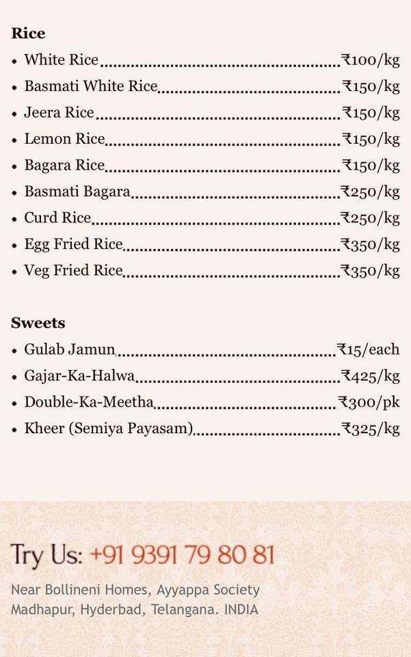 Menu at Traditional Country Chicken, Hyderabad