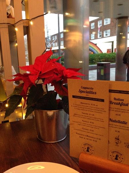 Menu at Cappuccino restaurant, London, 72 Brixton Water Lane