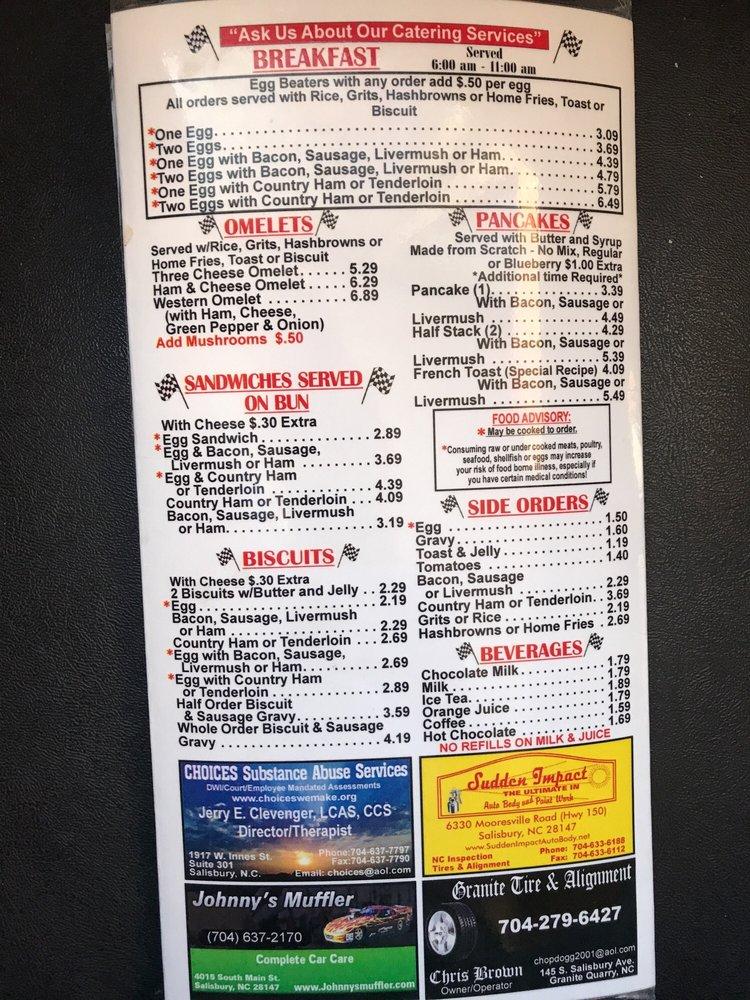Menu at Checkered Flag Barbecue, Salisbury