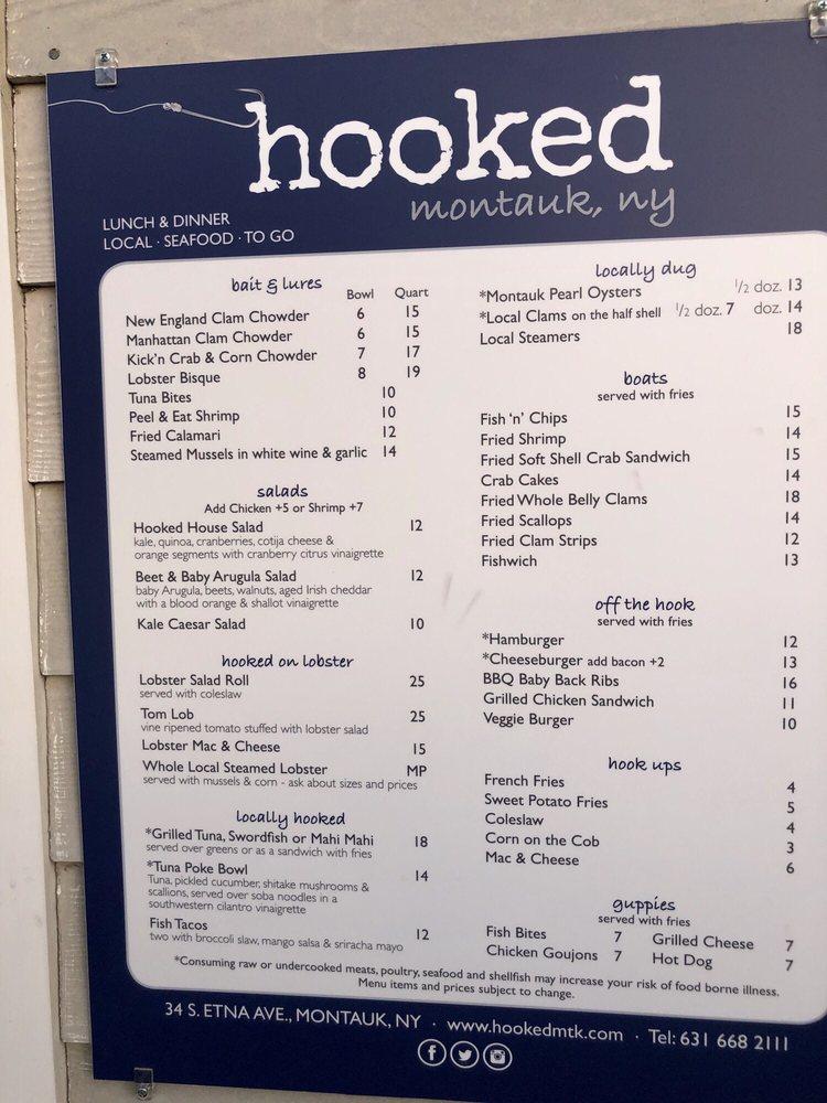 Menu at Hooked restaurant, Montauk