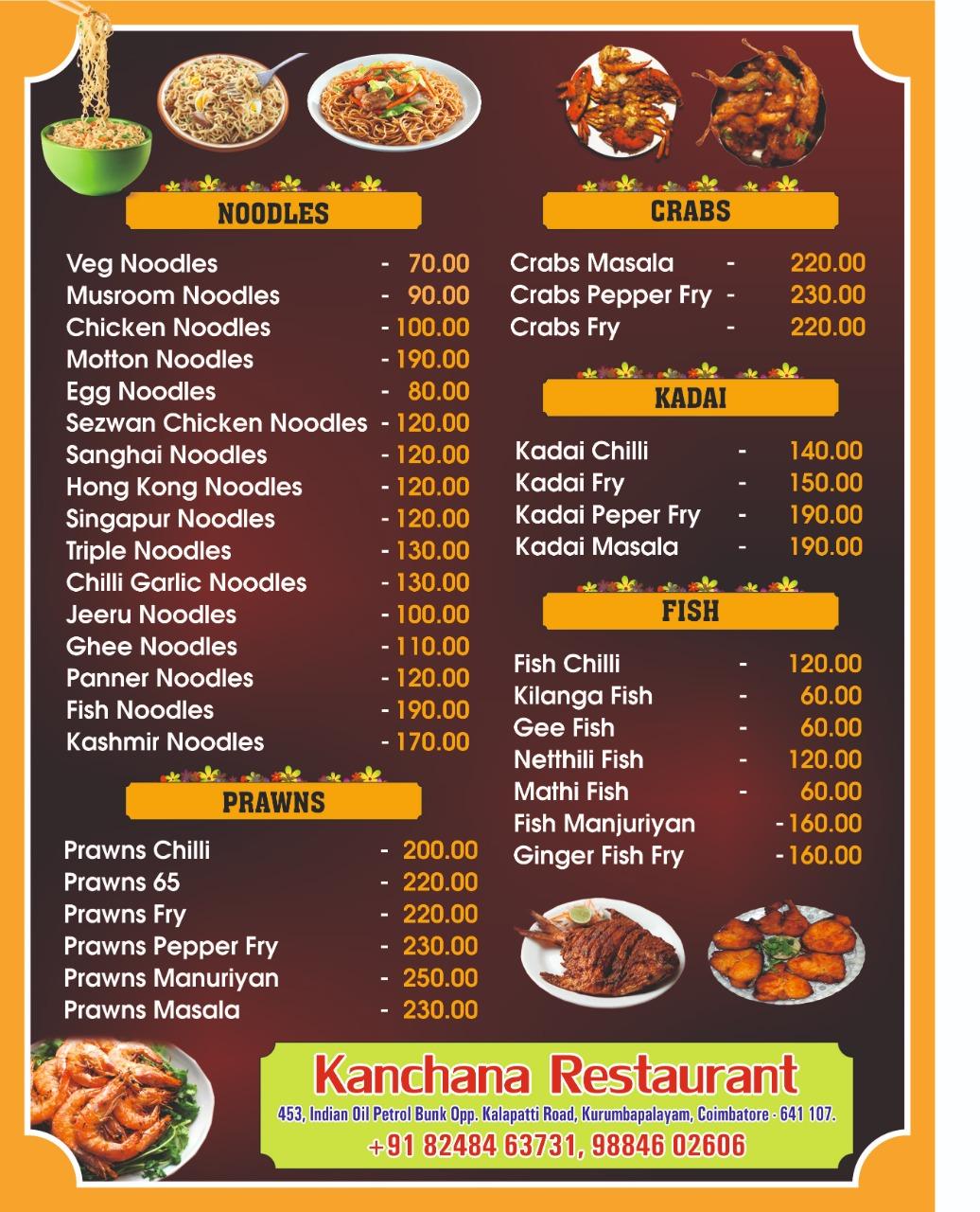 Menu at Kanchana Restaurant, Coimbatore