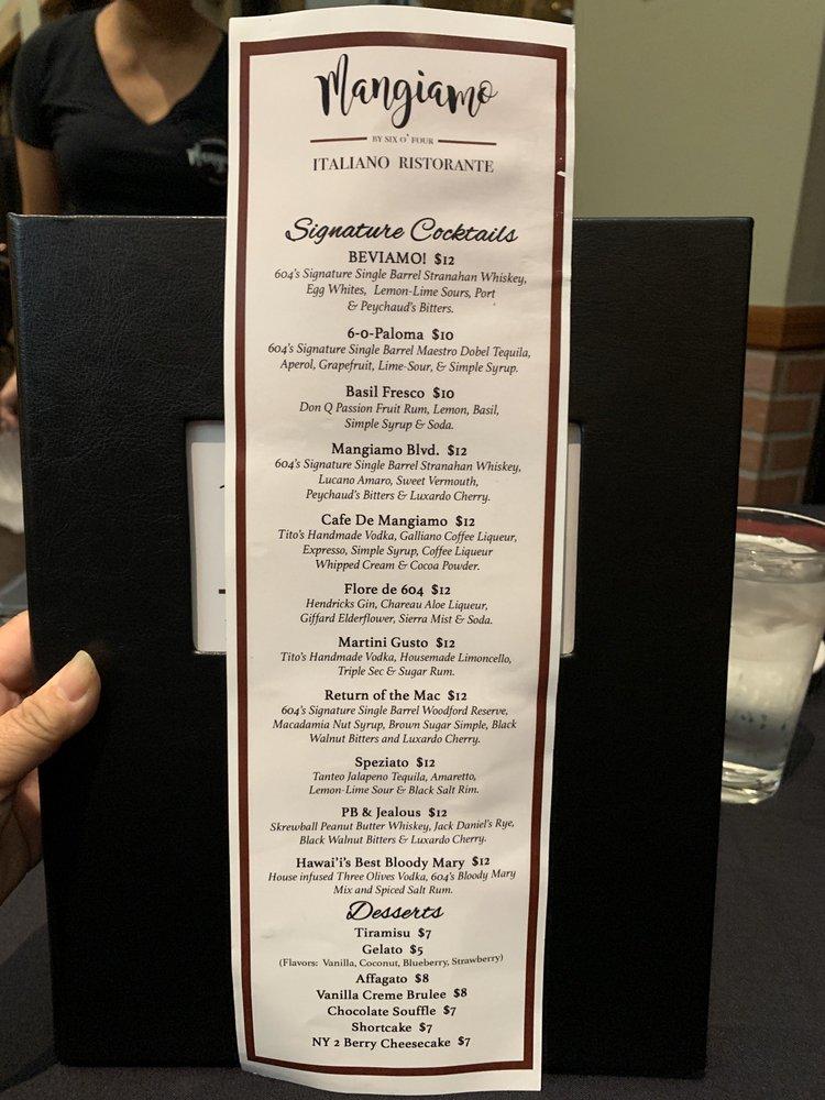 Menu at Mangiamo by 604 pub & bar, Honolulu
