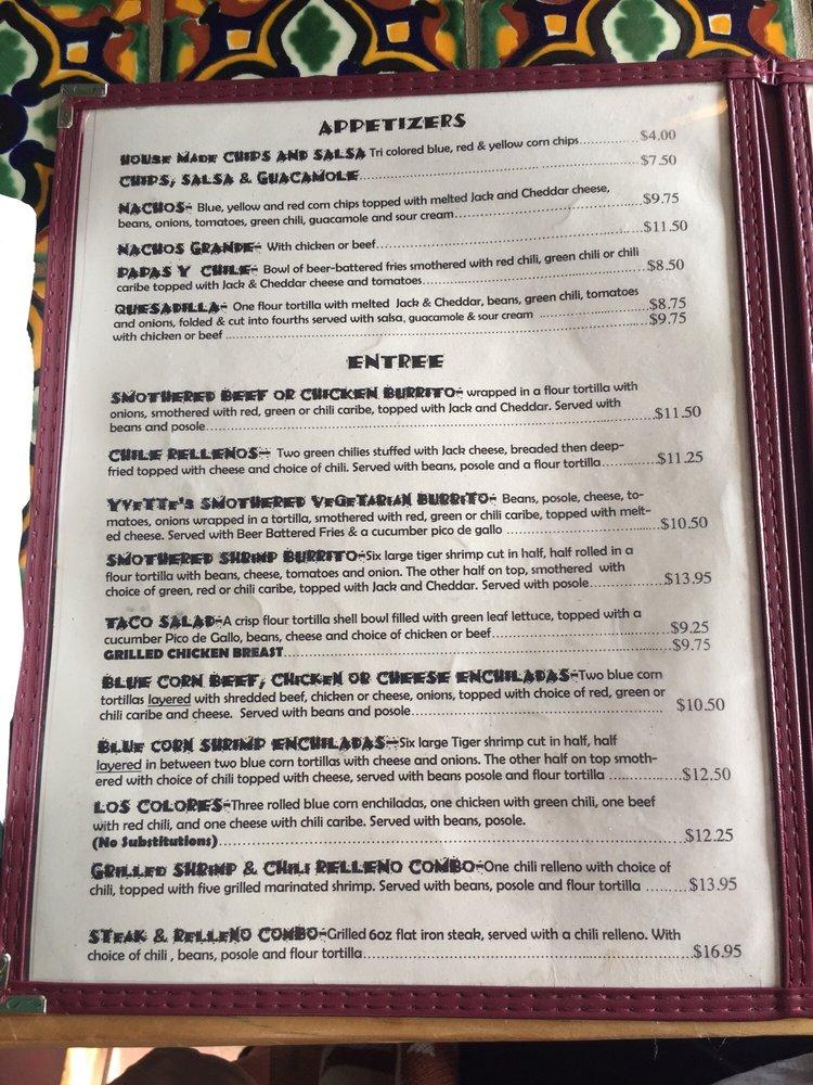 Menu at Orlando's restaurant, Taos, Don Juan Valdez Ln