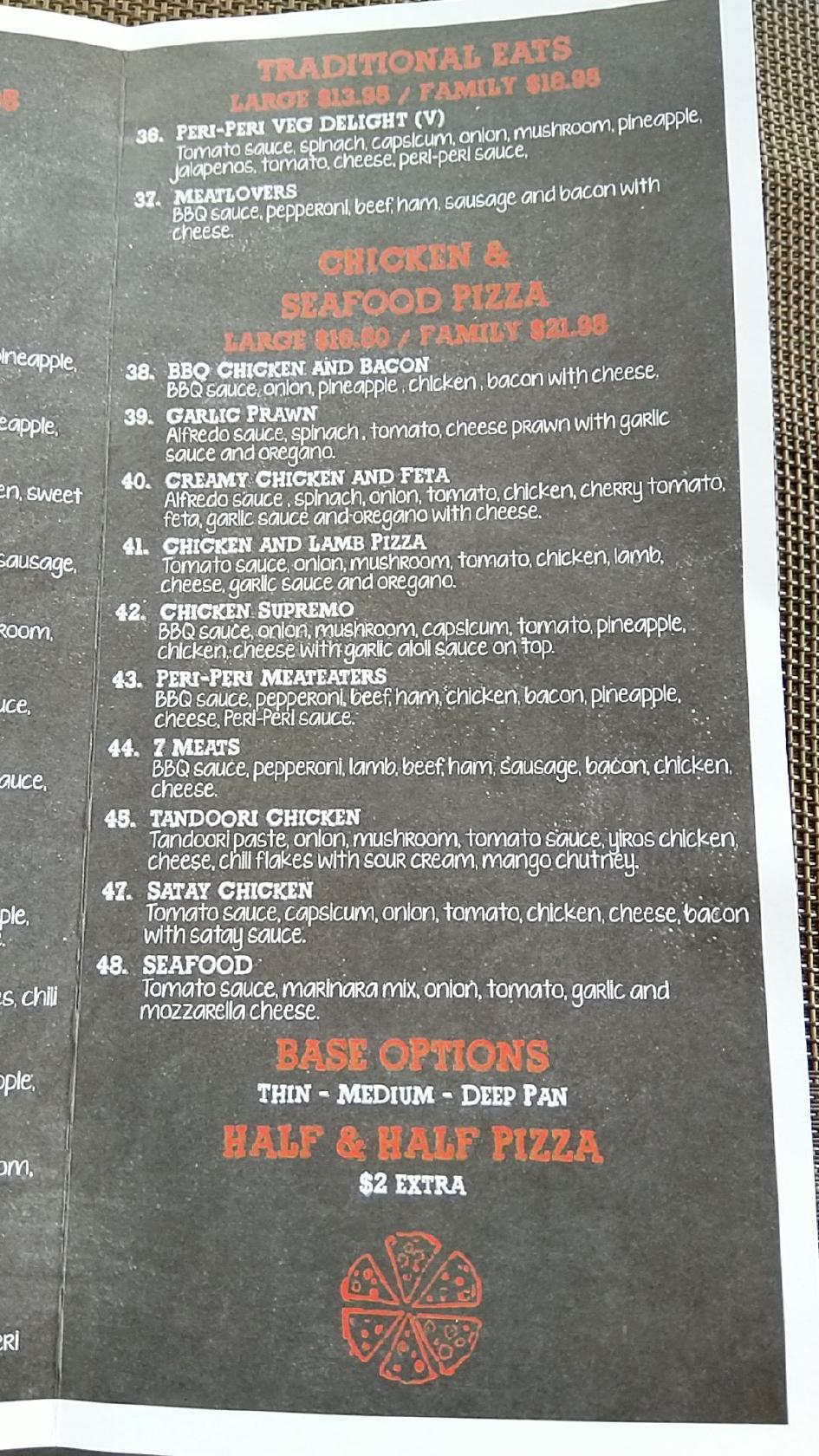 Menu at Pizzahood restaurant, Echuca