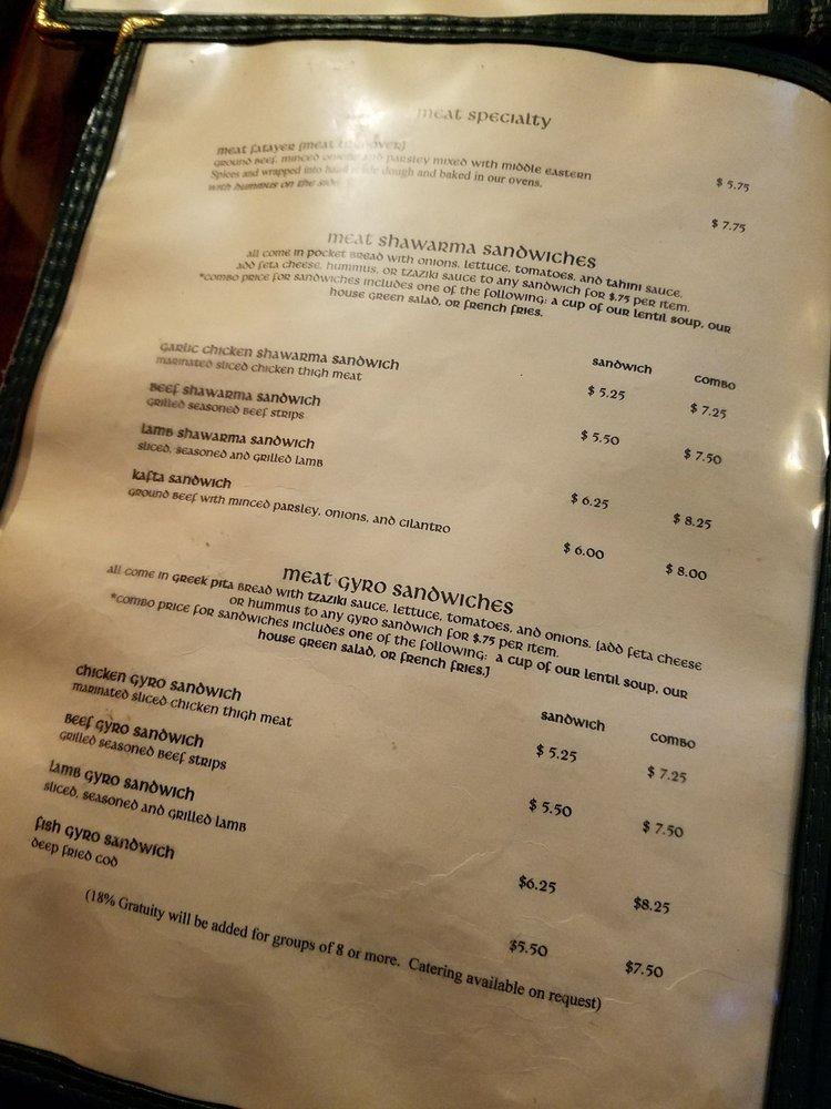 Menu at Riyadh's Lebanese Restaurant, Portland