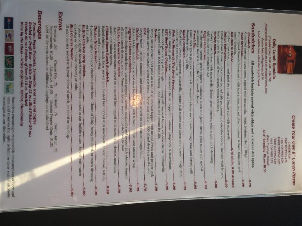 Menu at Rounders Too pizzeria, Evansville