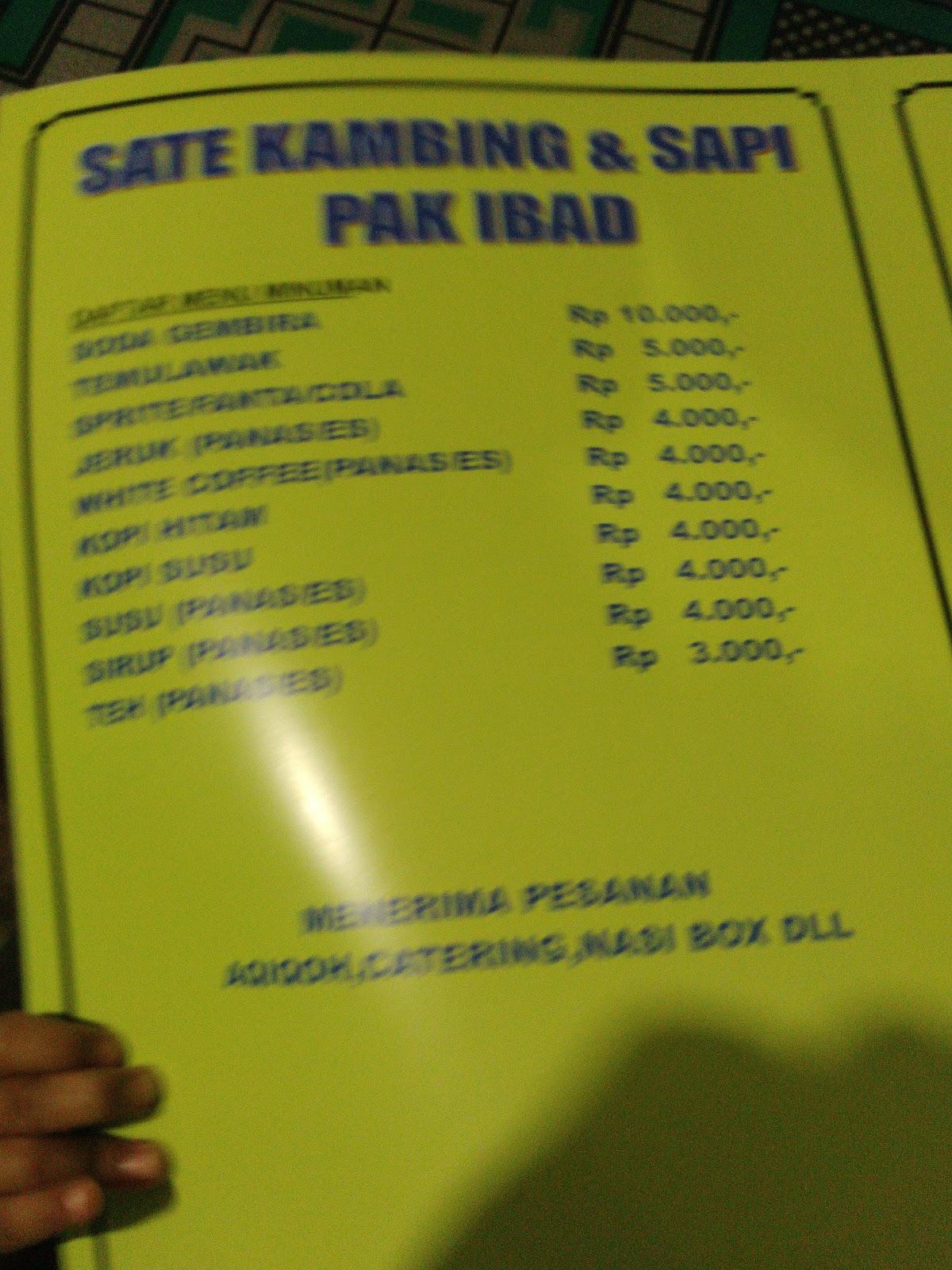 Menu at Sate kambing dan sapi pak ibad restaurant, Semarang