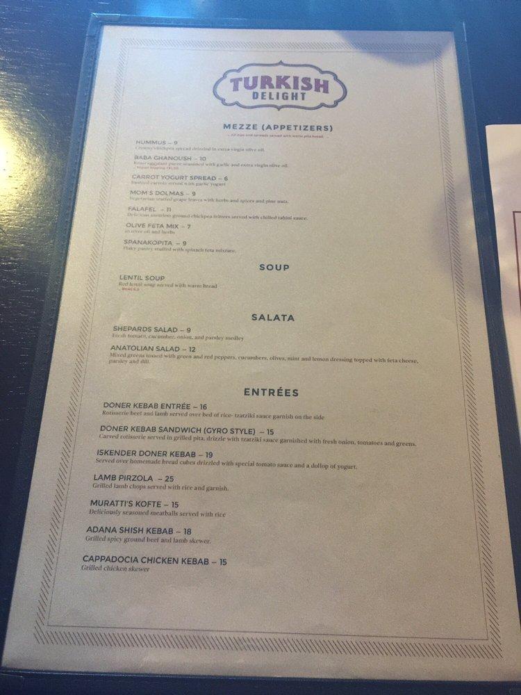 Menu at Turkish Delight restaurant, Anchorage