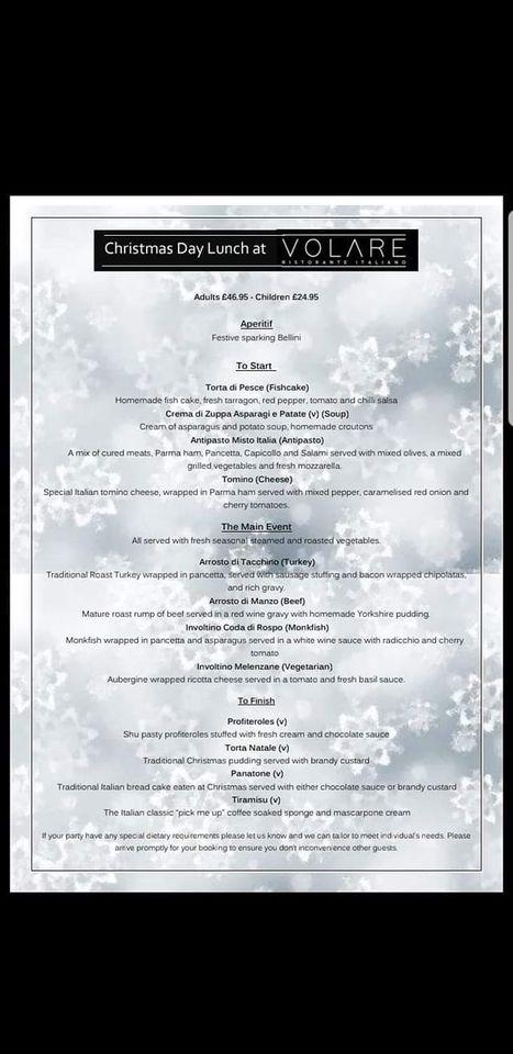 Menu at Volare Ristorante Italiano Boldon restaurant, East Boldon