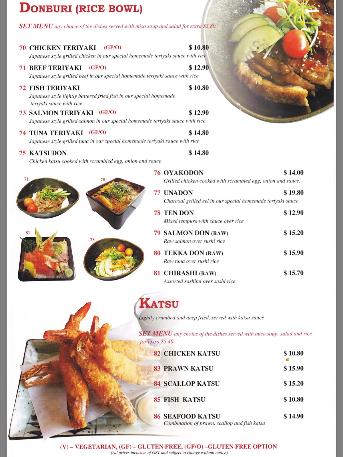 Menu at YUKI Japanese Restaurant, Willetton, 7/113 Collins Rd