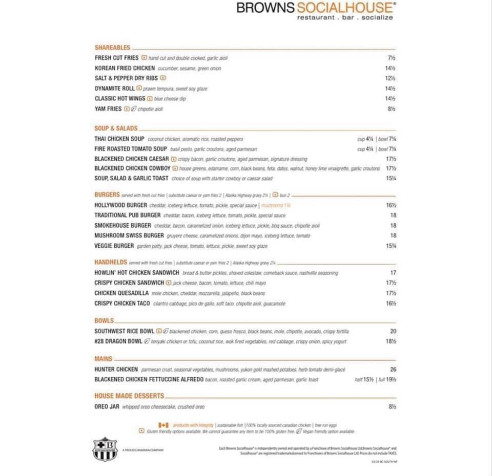 Menu at Browns Socialhouse Uptown pub & bar, Victoria, 109-3680 Uptown Blvd