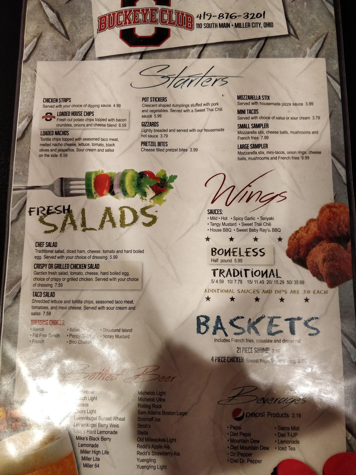Menu at Buckeye Club, Miller City