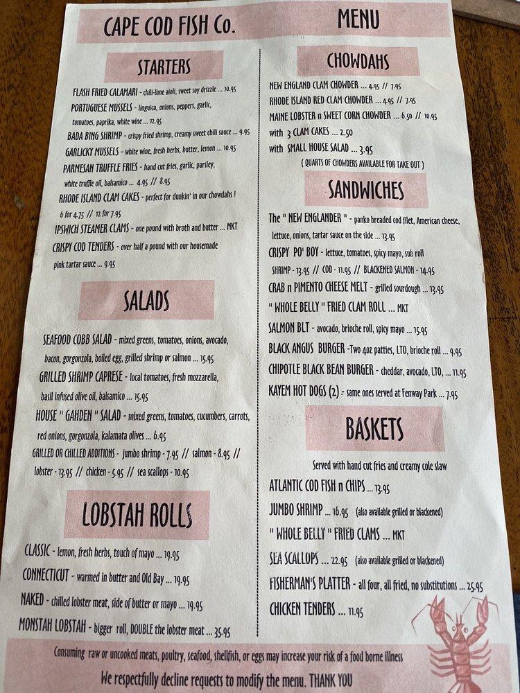 Menu at Cape Cod Fish Co restaurant, Fort Myers