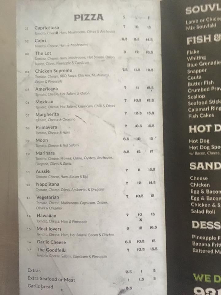 Menu at Good Fella's Fish and Chip Cafe, Sunshine West