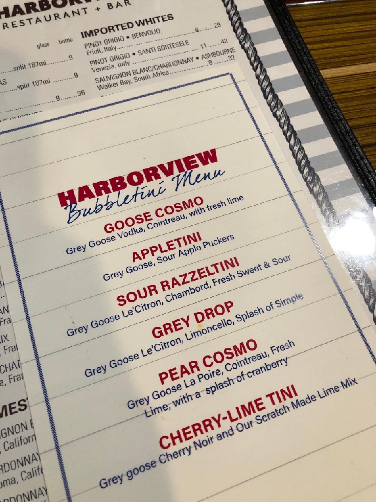 Menu at Harborview Restaurant & Bar, Barnstable