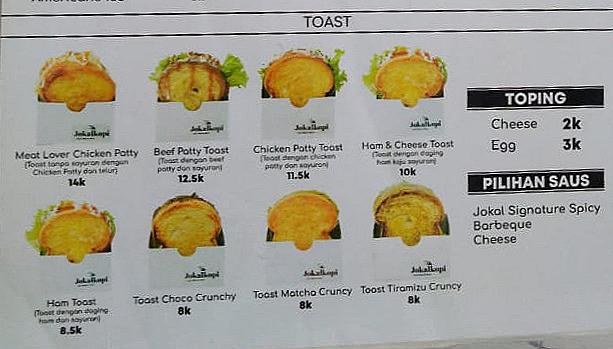 Menu at Jokal kopi & Toast, Gemolong