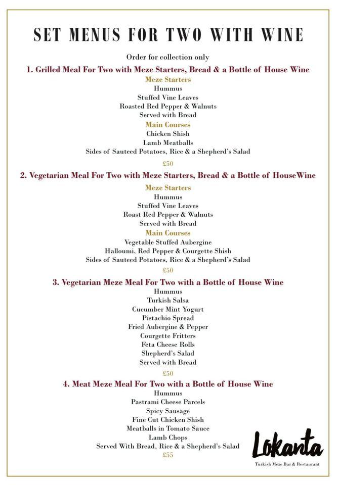 Menu at Lokanta restaurant, Sheffield