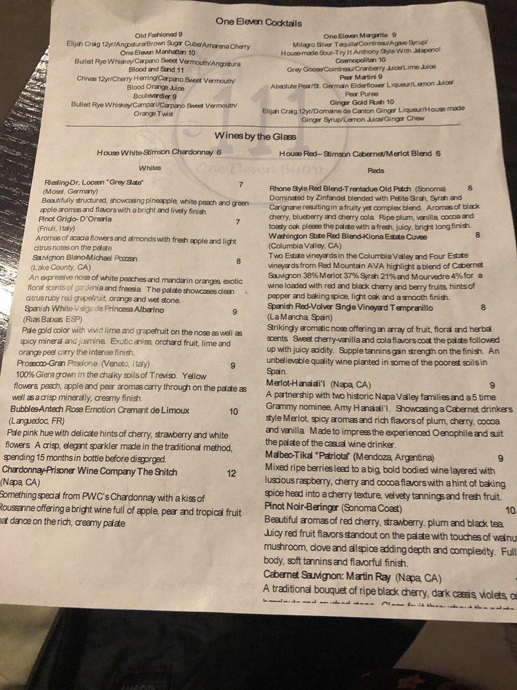Menu at One Eleven Bistro restaurant, Medina