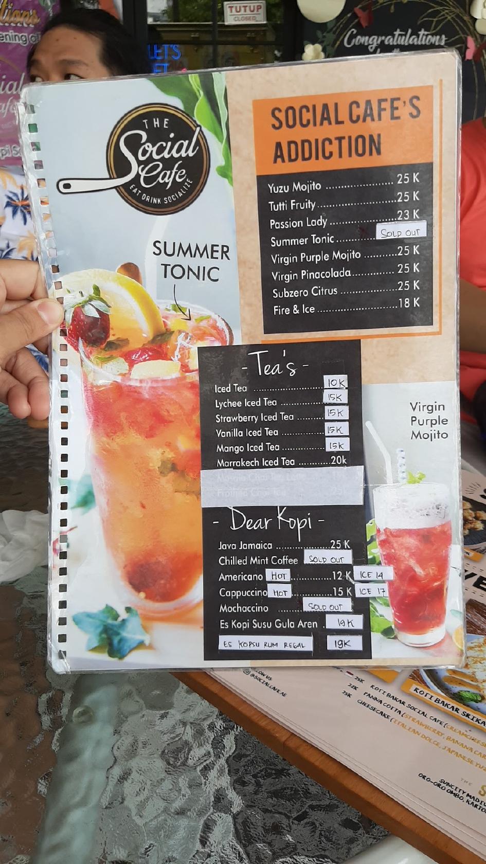 Menu at Social Cafe, Madiun