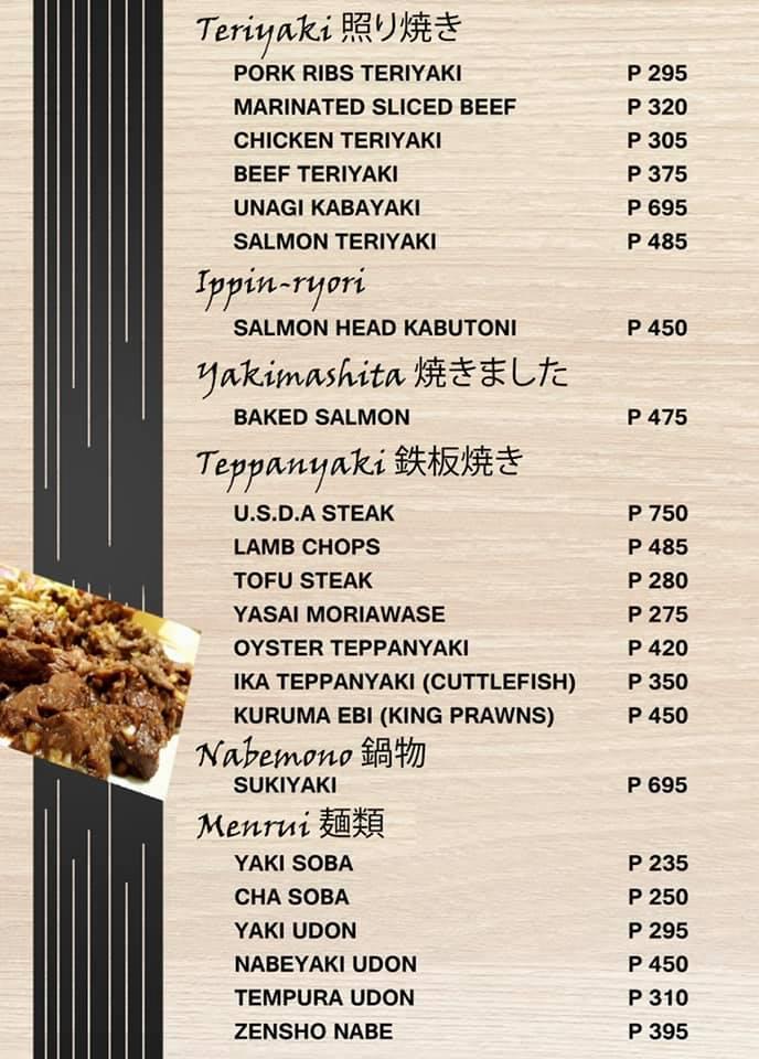 Menu at Zensho restaurant, Quezon City, Dallas Square