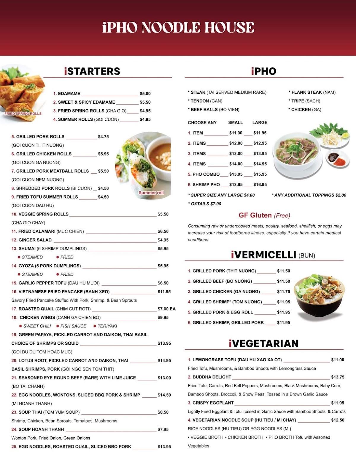 Menu at iPho Noodle House restaurant, Lake Mary