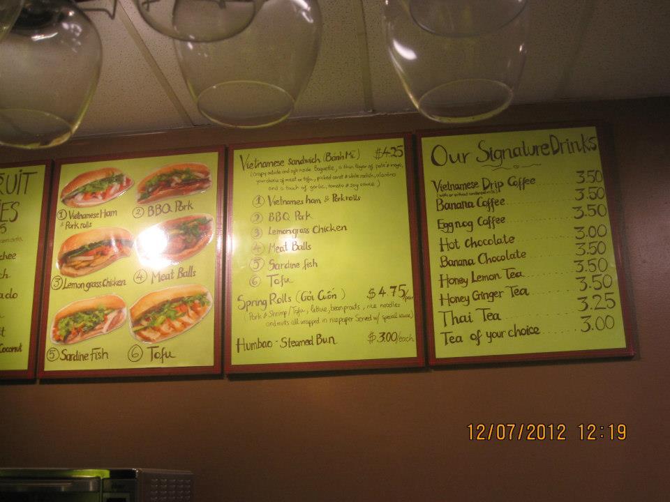 Menu at Banana Cafe, Portland