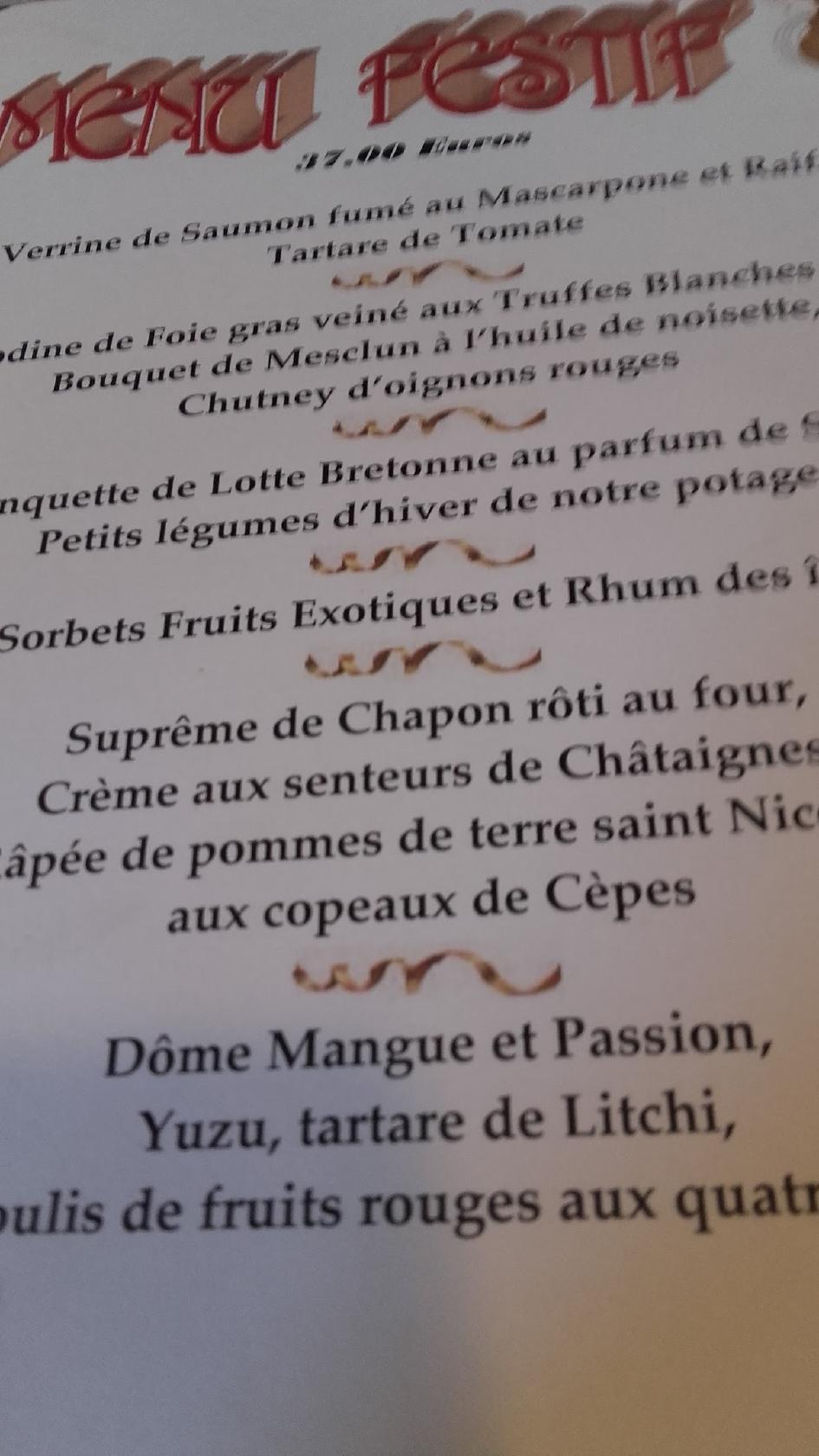 Menu au Château de la Barge, Grézieu-la-Varenne