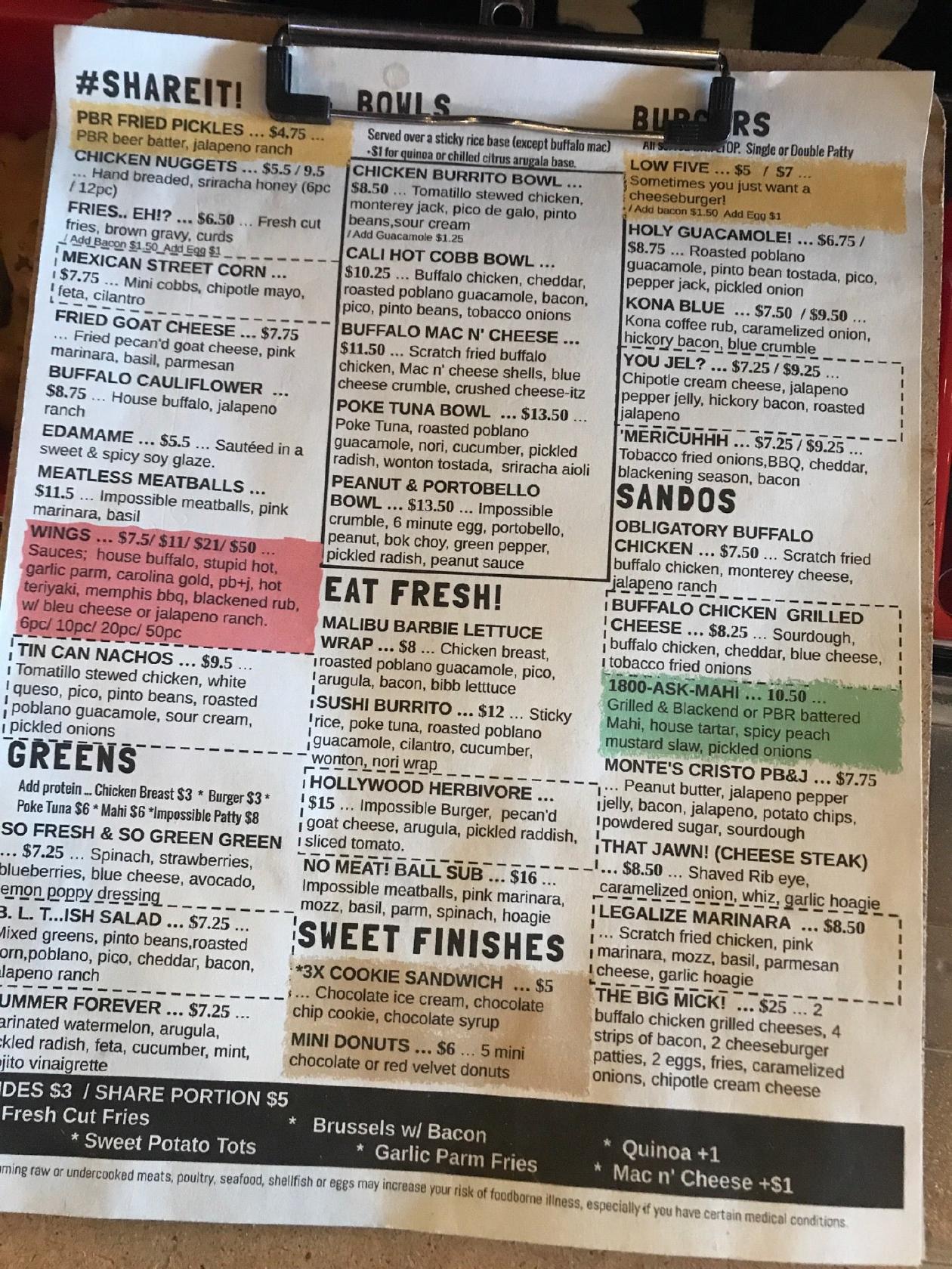 Menu at FOOD+BEER - Sarasota pub & bar, Sarasota