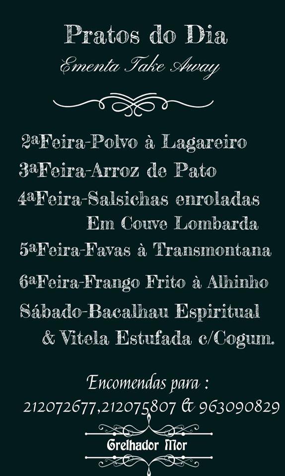 Menu at Grelhador Mor restaurant, Barreiro, R. Camilo Castelo Branco 10