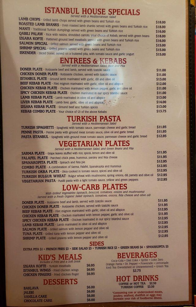 Menu at Istanbul Mediterranean Cuisine & Bar, Tucson