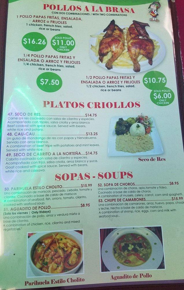 Menu at Parrilla's Cholito restaurant, Downey