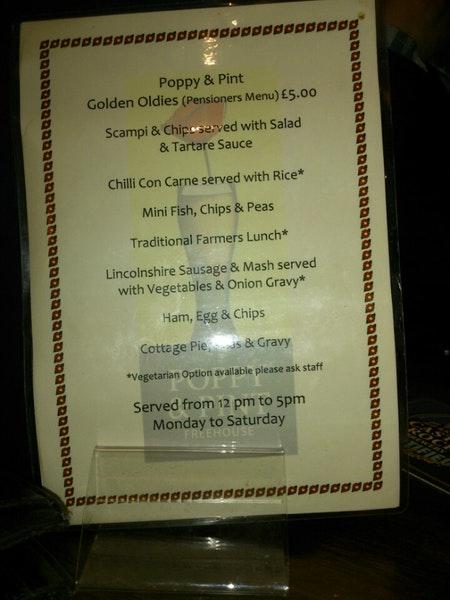 Menu at Poppy & Pint pub & bar, West Bridgford