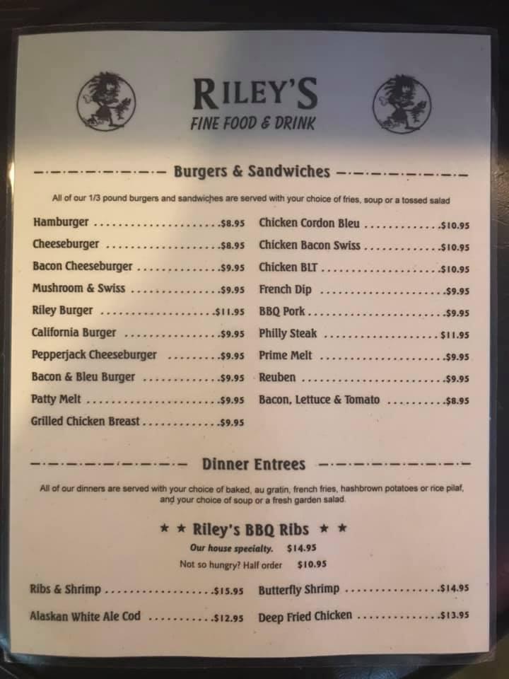 Menu at Riley's Cannibal Jct pub & bar, Bowstring