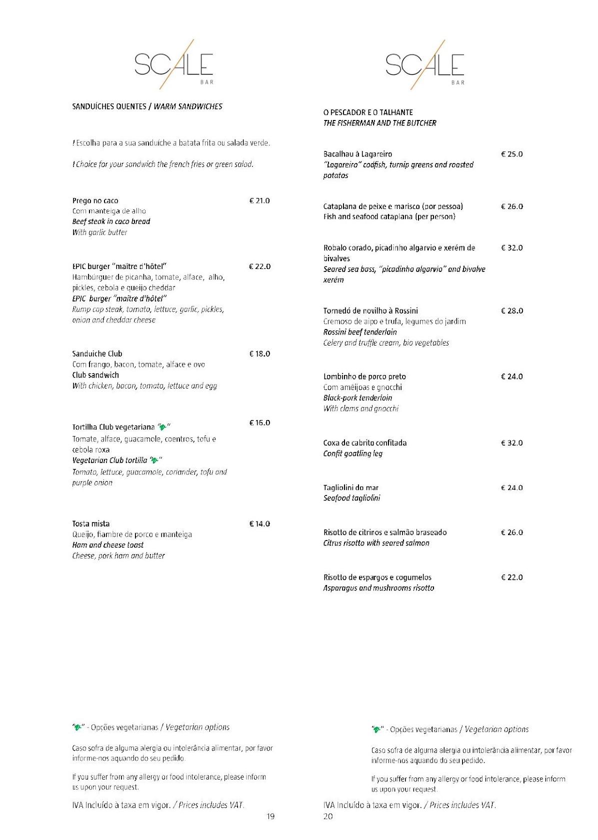 Menu at Scale Bar, Lisbon