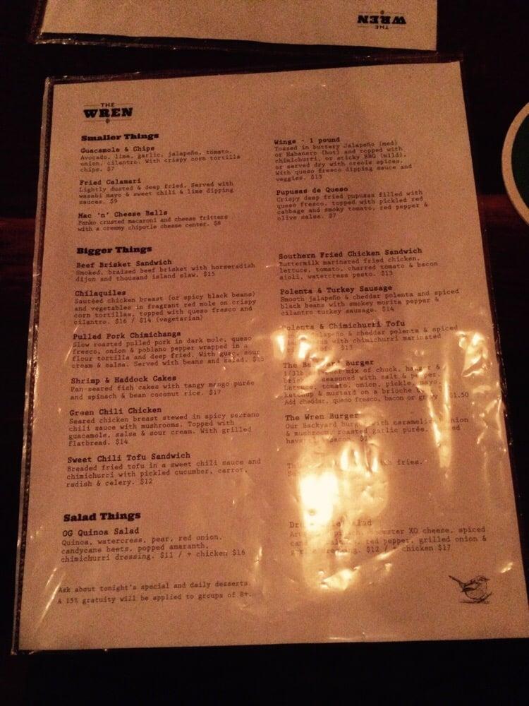 Menu at The Wren pub & bar, Toronto