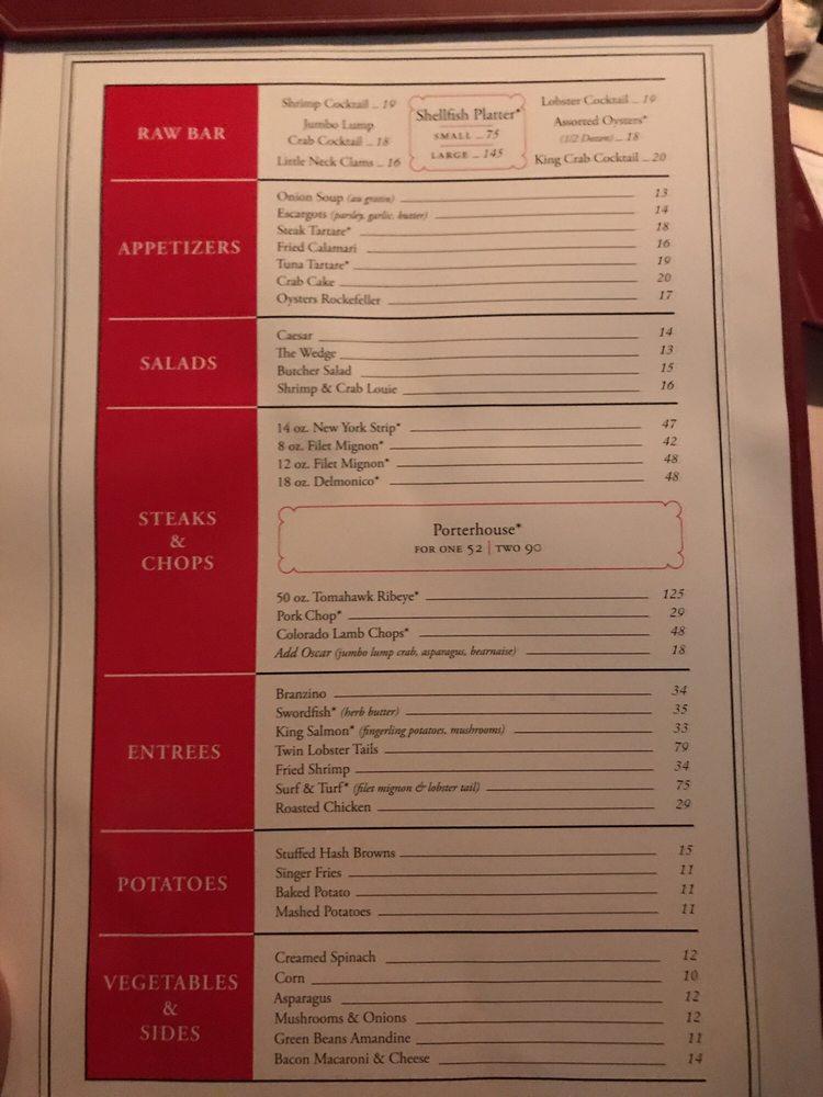 Menu at Butcher and Singer steakhouse, Philadelphia