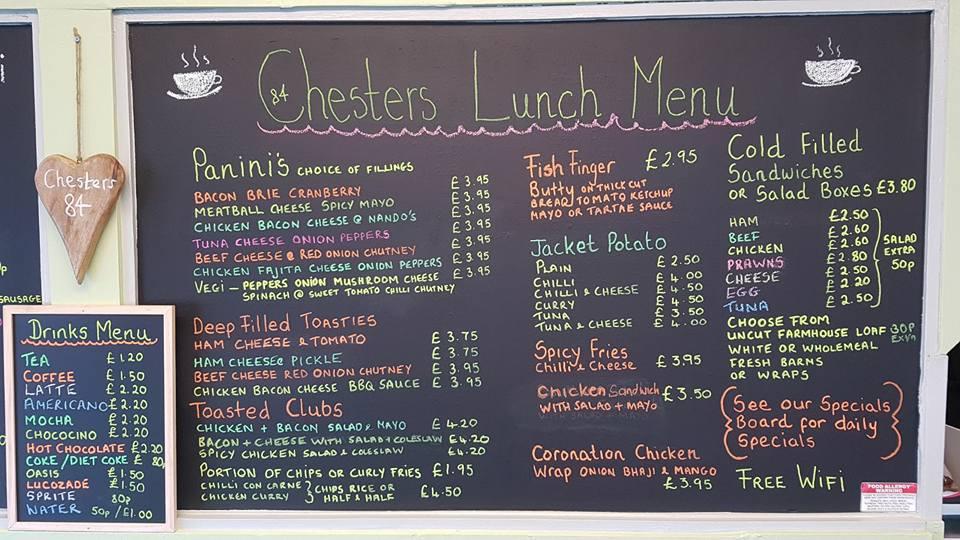 Menu at Chester's @ 84 cafe, Warrington