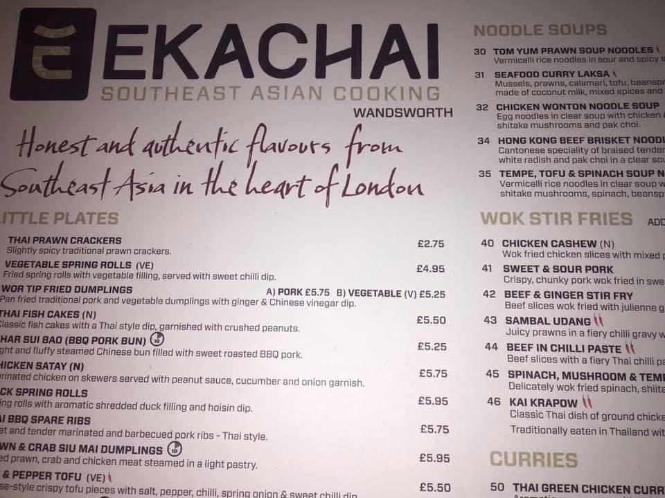 Menu at Ekachai restaurant, London, Unit 205