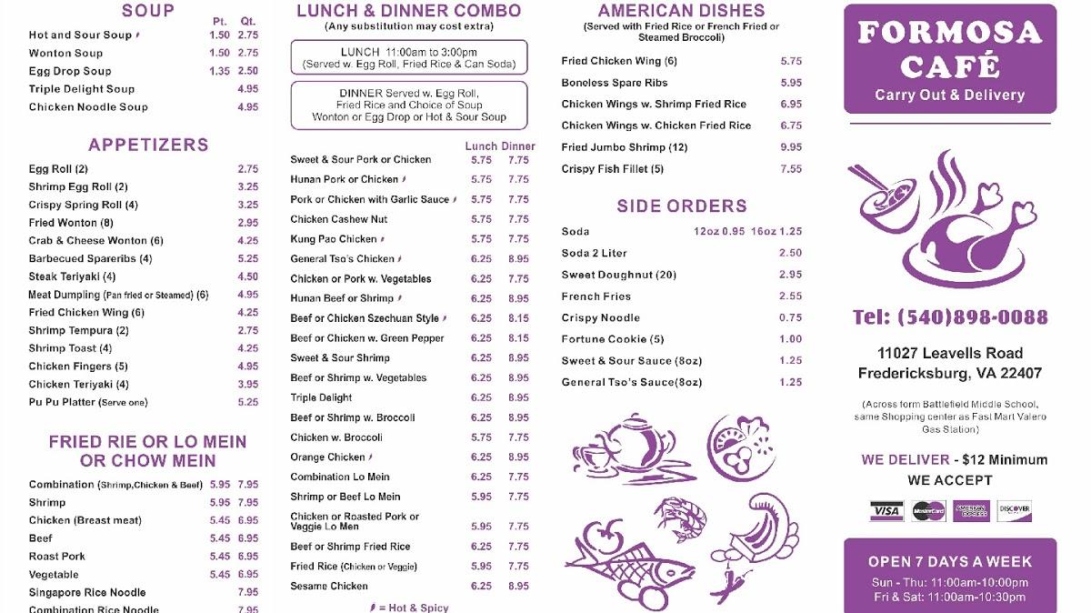Menu at Formosa Cafe, Fredericksburg, Leavells Rd