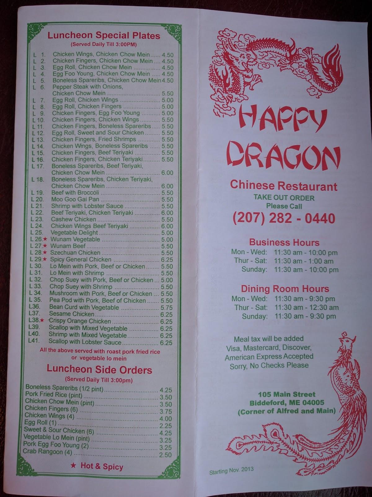 Menu at Happy Dragon restaurant, Biddeford