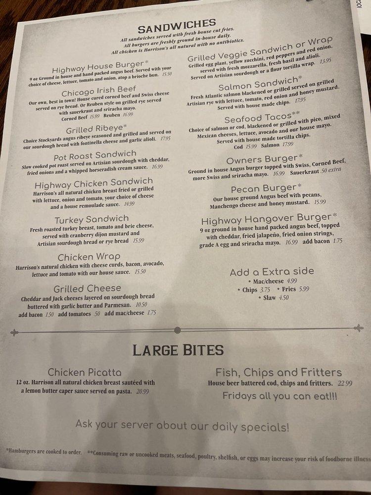 Menu at Highway House pub & bar, Chicago