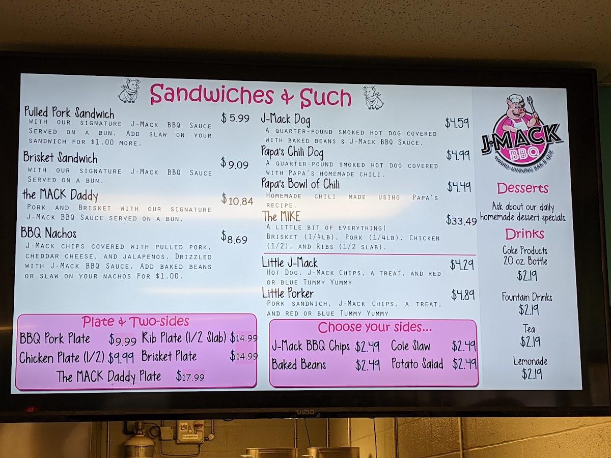Menu at J-Mack BBQ, Gilbertsville
