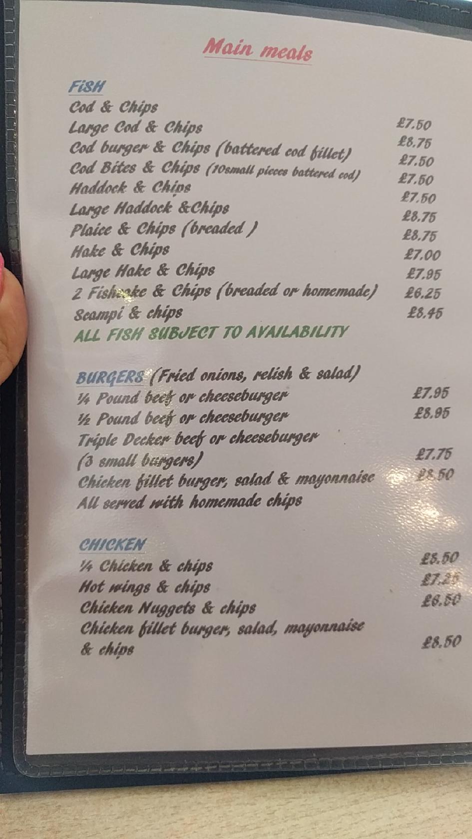 Menu at Jolly Rogers Fish bar, Buckfastleigh