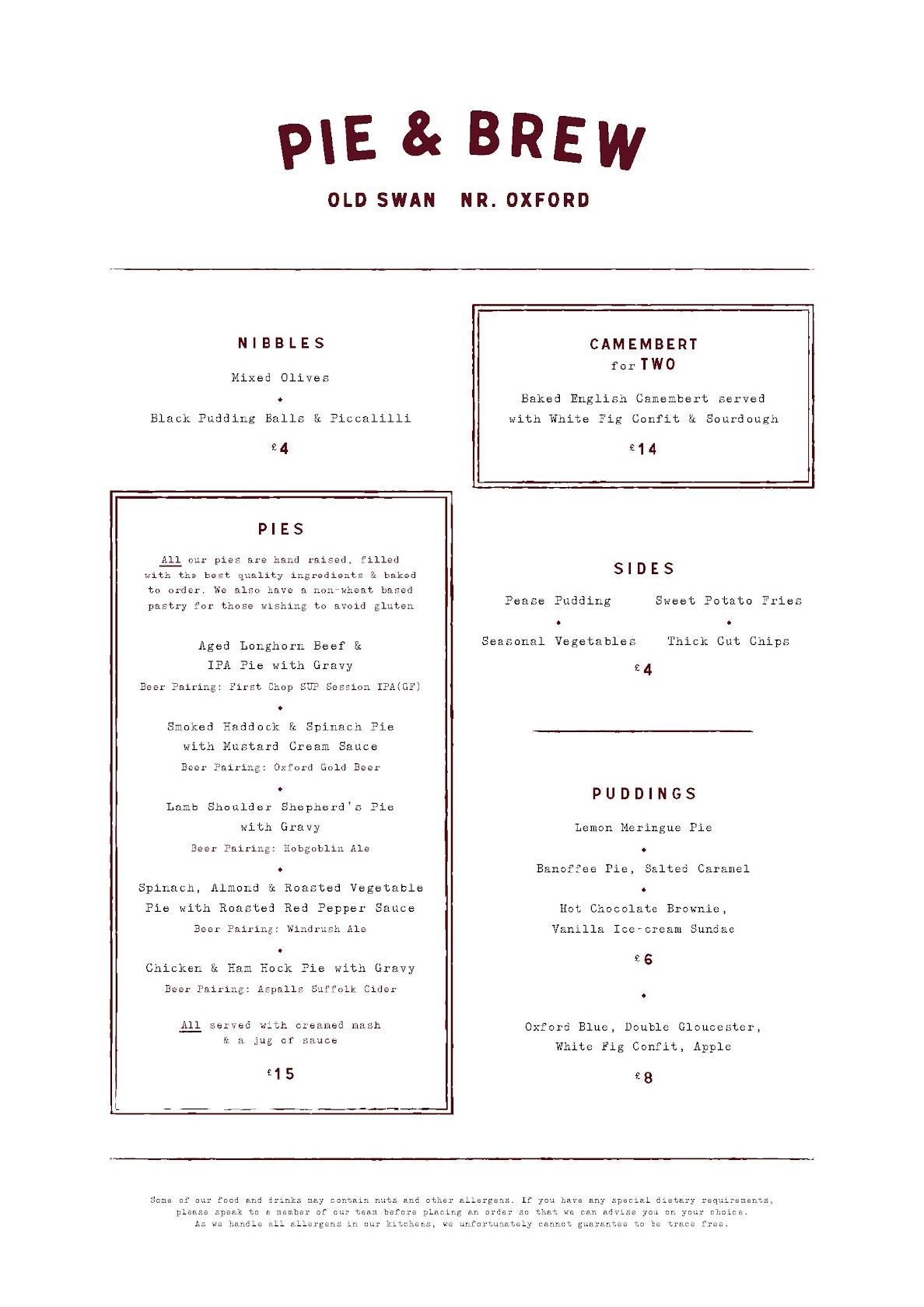 Menu at Old Swan pub & bar, Witney