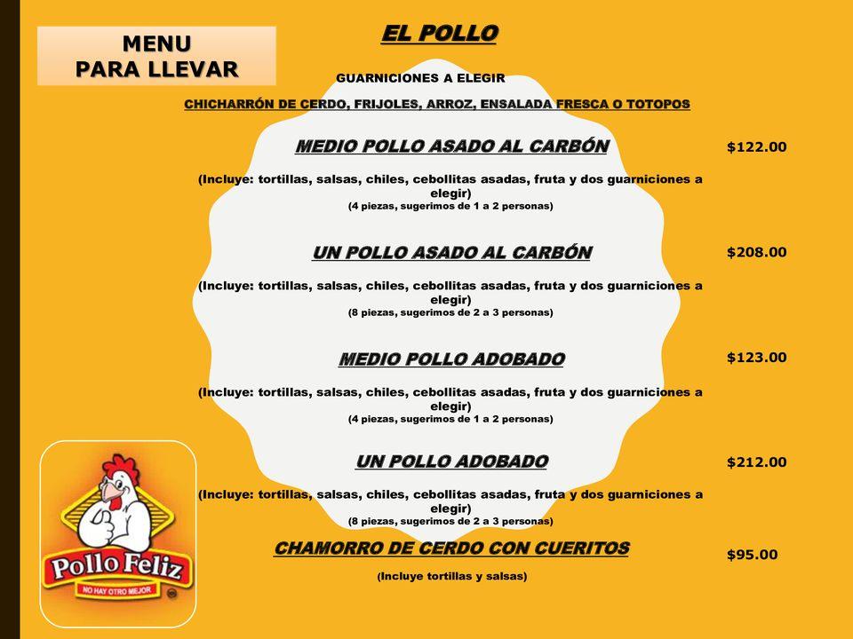 Carta del restaurante Pollo Feliz, Toluca del Lerdo, Av. Miguel Hidalgo ...