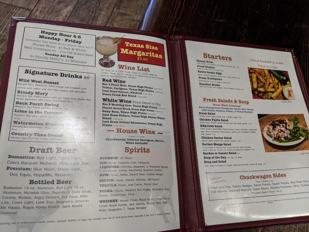 Menu at Red River Steakhouse, Amarillo