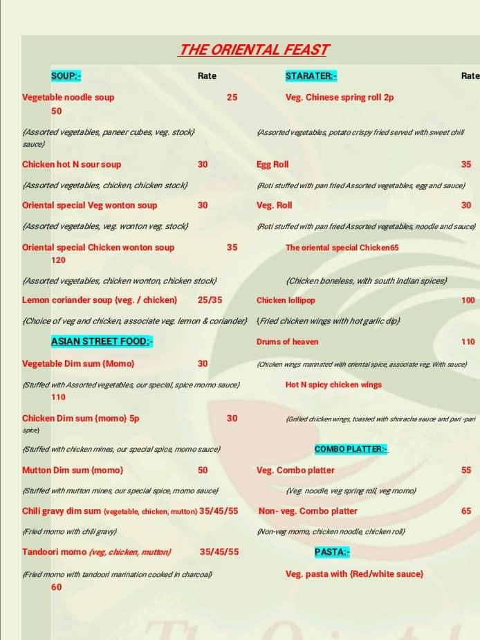 Menu at The oriental feast, India