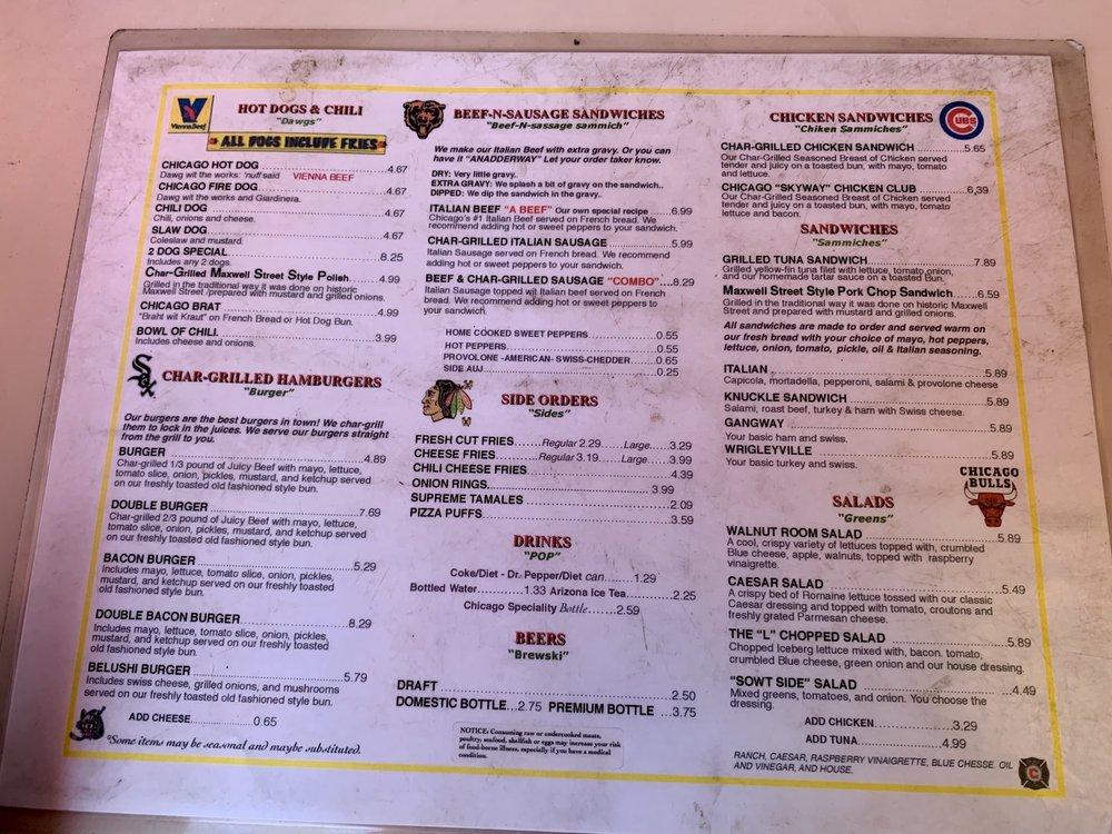 Menu at Tony's Chicago Beef Co. Southside (aka Frosted Mug) restaurant ...